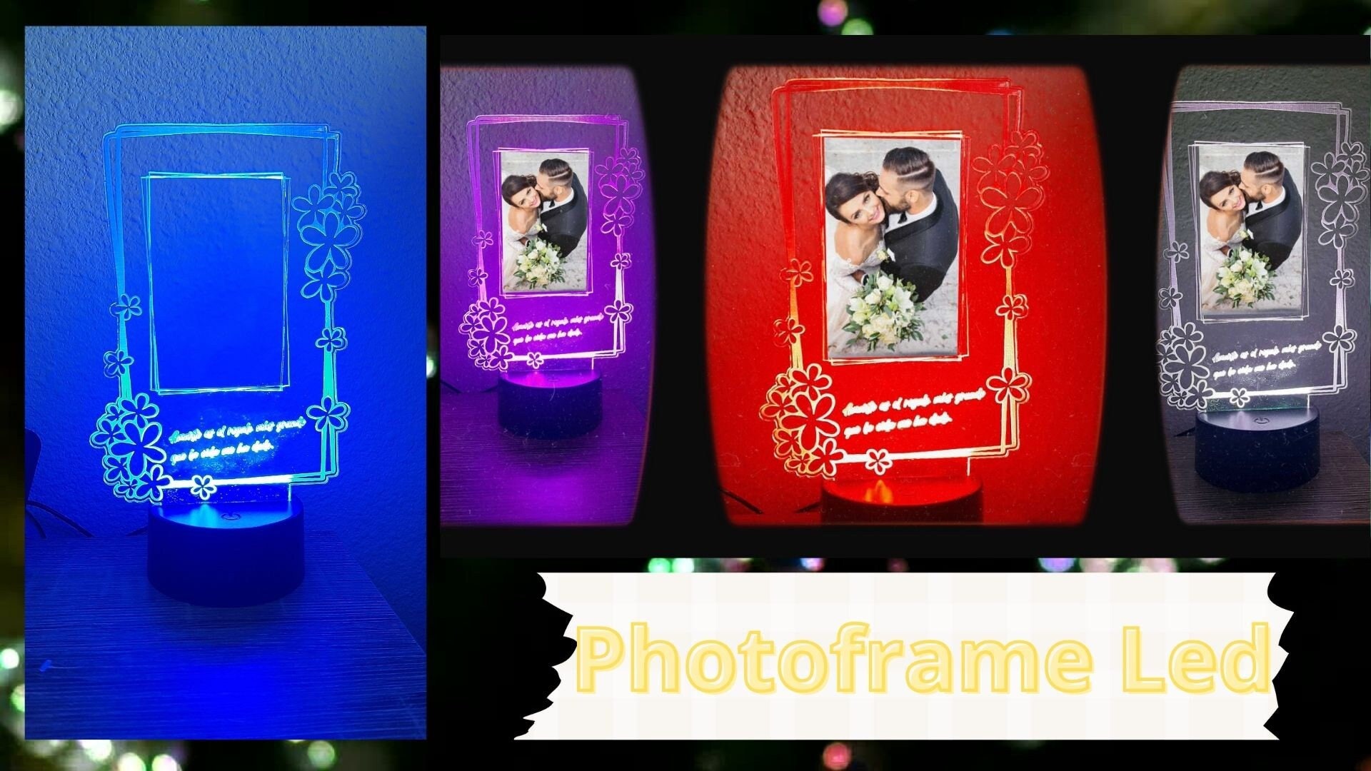 Personalized Acrylic LED Light Photo Frame With Floral Design Custom ...