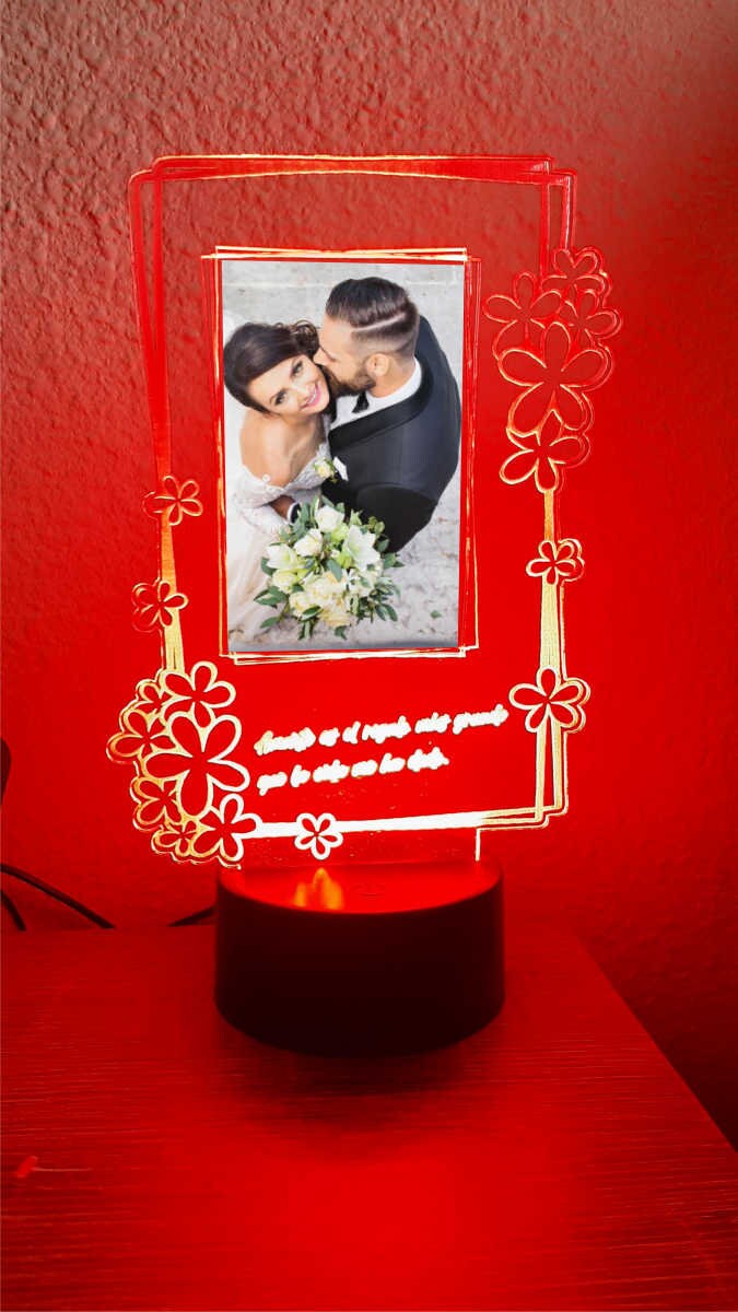 Personalized Acrylic LED Light Photo Frame With Floral Design Custom ...