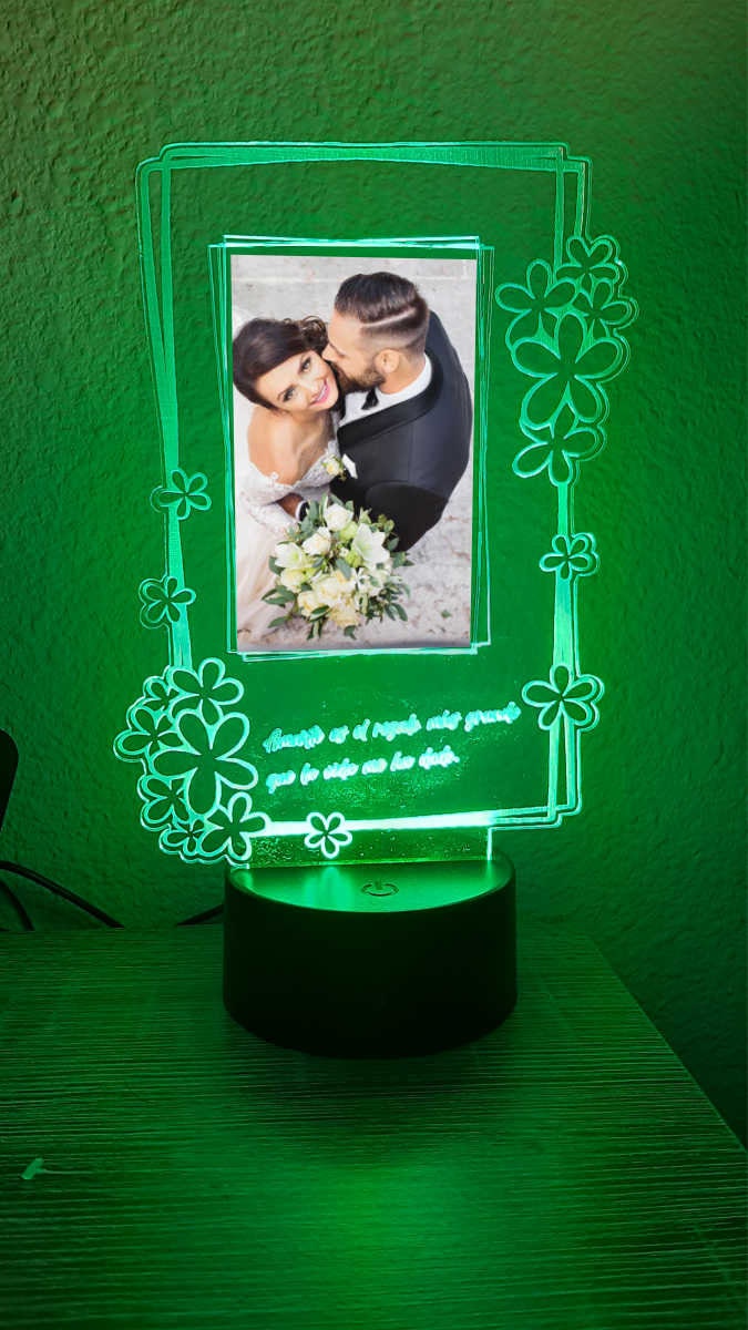 Personalized Acrylic LED Light Photo Frame With Floral Design Custom ...