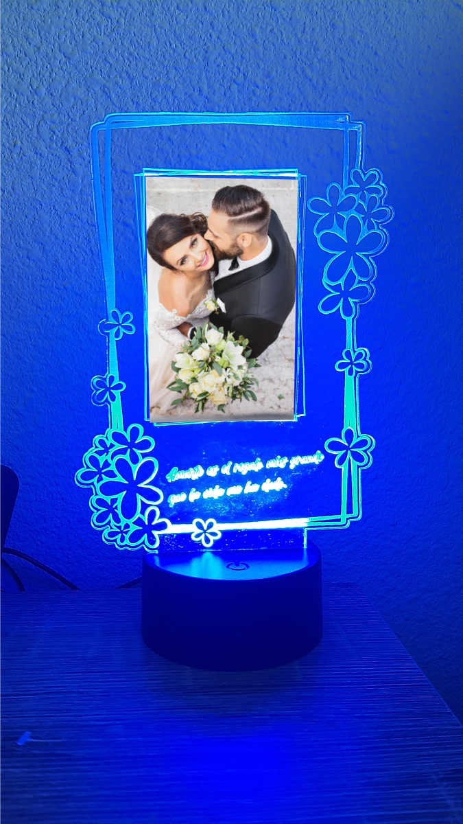 Personalized Acrylic LED Light Photo Frame With Floral Design Custom ...