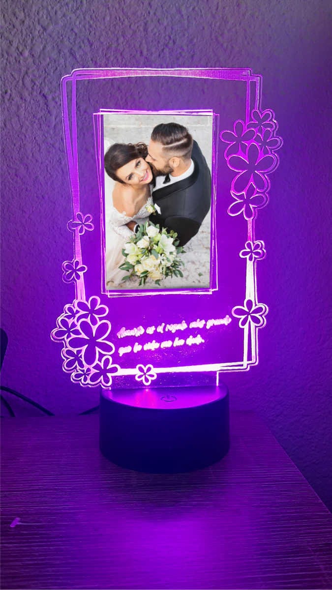 Personalized Acrylic LED Light Photo Frame With Floral Design Custom ...