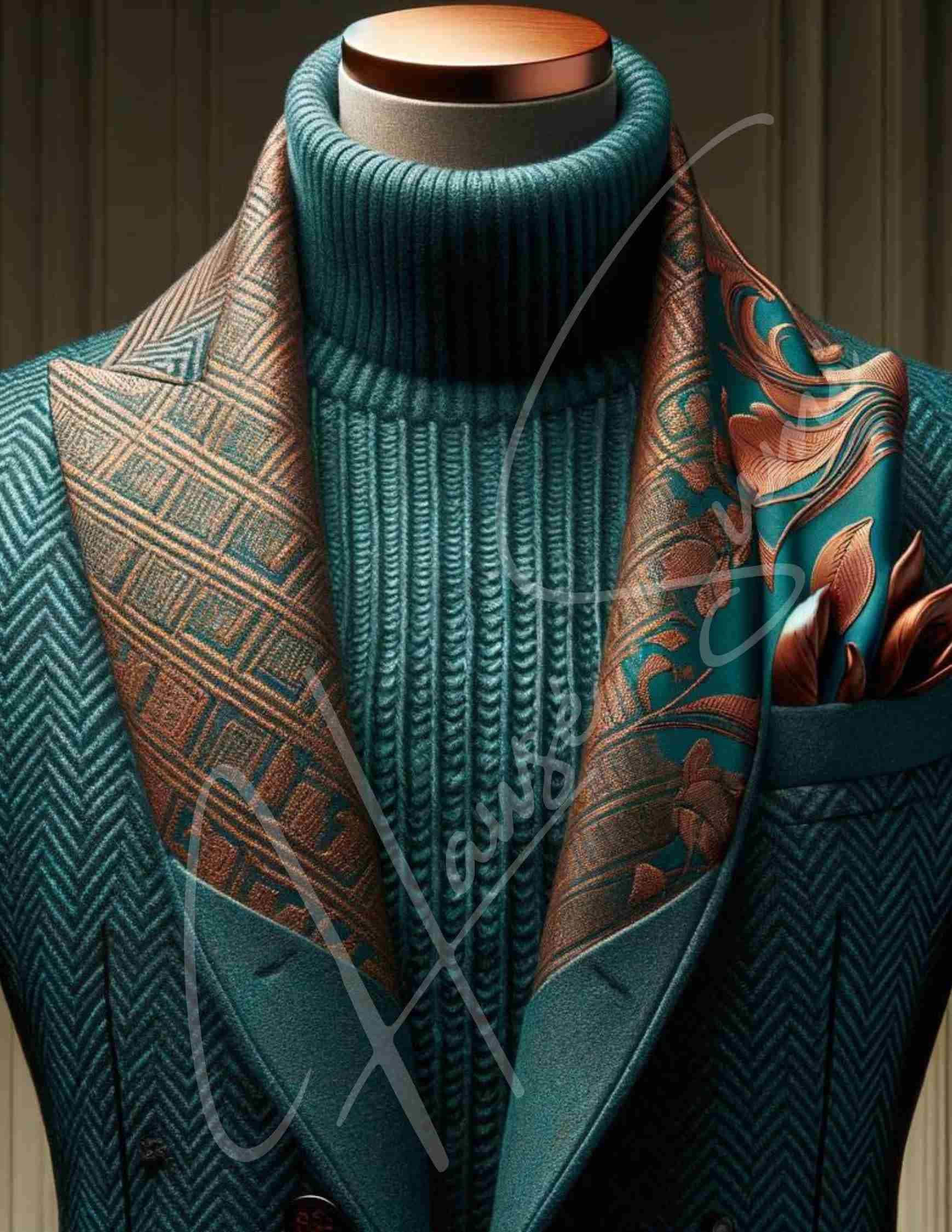 Elegant Men's Designer Turtleneck Suits With Herringbone Patterns ...