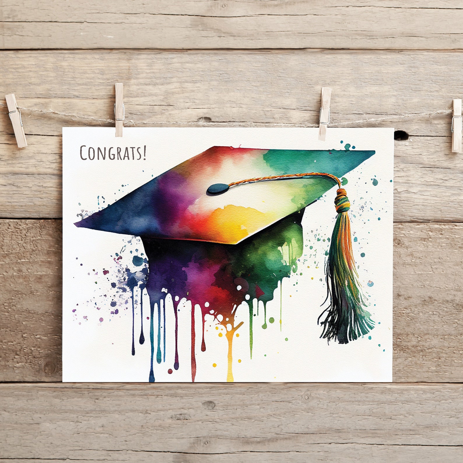 Rainbow Graduation Congratulations Card / Graduation Cap / Watercolor ...