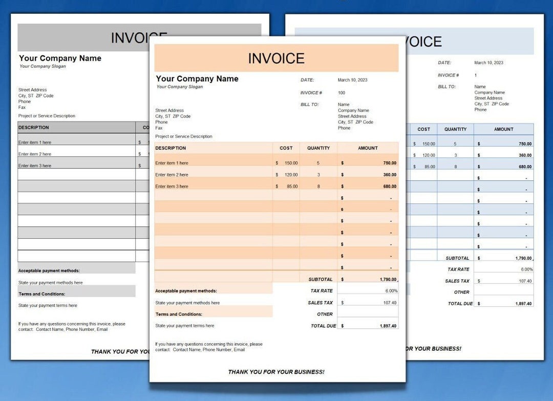 Excel Invoice Template, Small Business Invoice, Editable Invoice ...