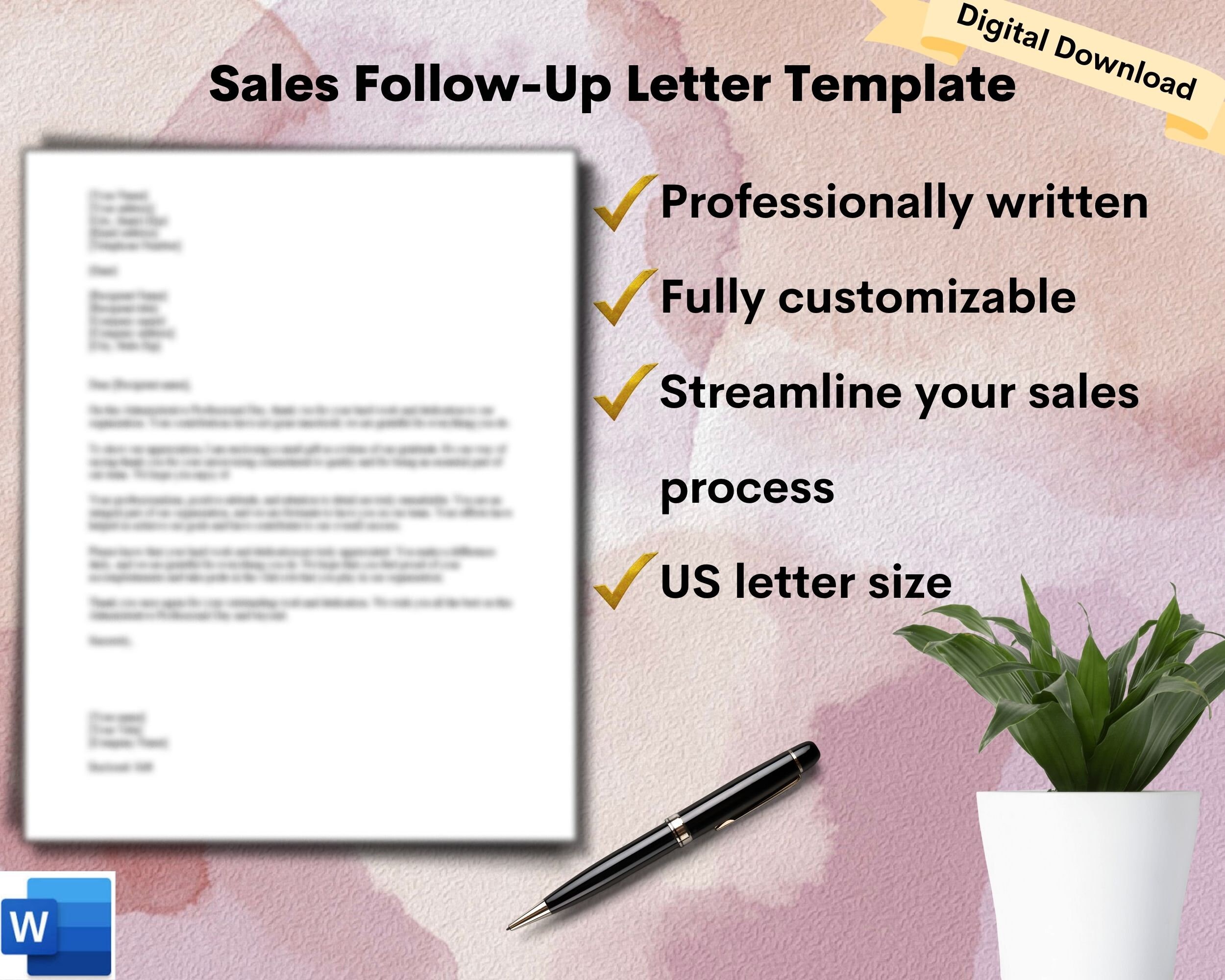 Customizable Sales Follow-up Letter Template in Microsoft Word - Etsy