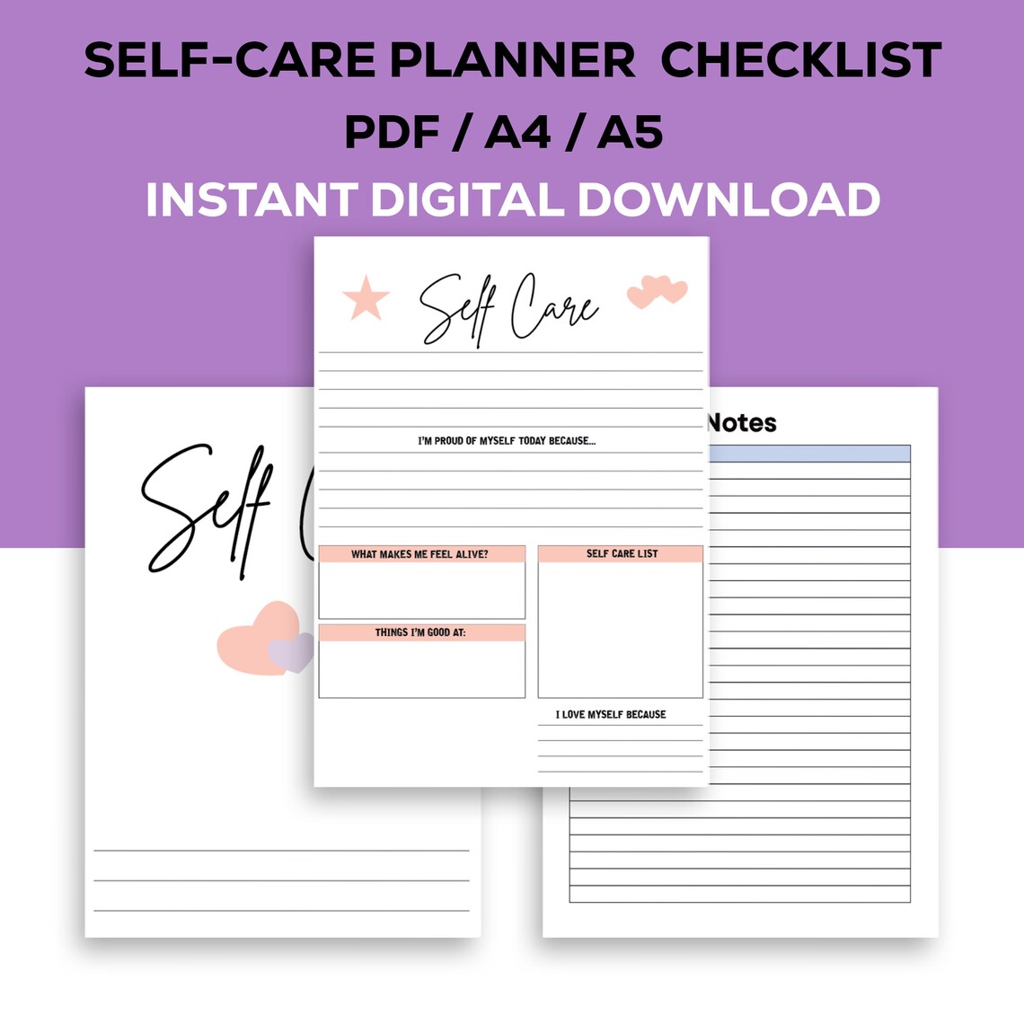 Self-care Checklist Planner Printable Planner 09 Pages Planner ...