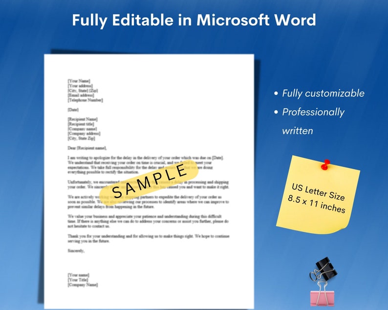 Customizable Business Apology Letter for Late Delivery - Etsy