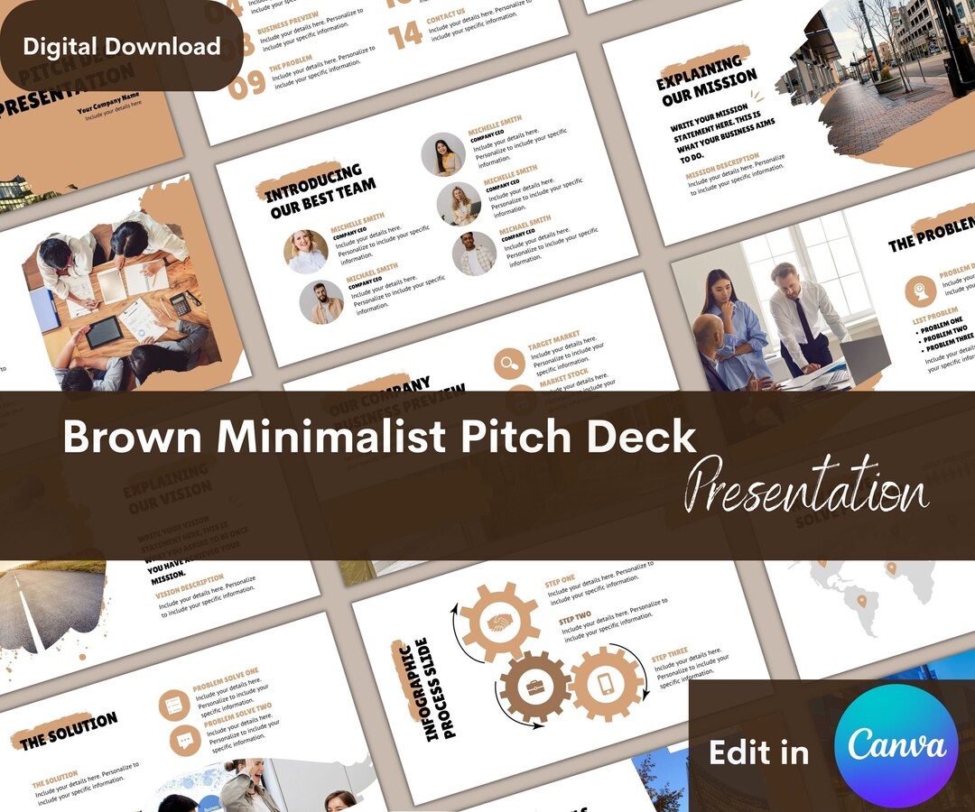 Brown Minimalist Pitch Deck Presentation, Canva Template, Business ...
