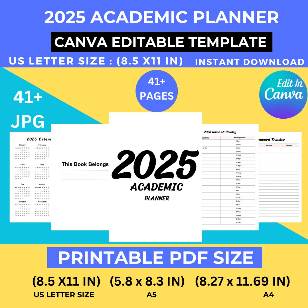 2025 Academic Planner | Editable Canva Template | Academic Printable ...
