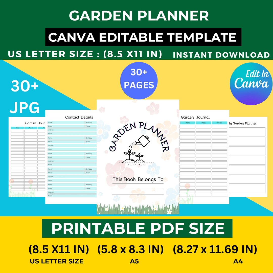 Garden Planner, Printable PDF Us Letter Size, A5, A4, 30 Pages ...
