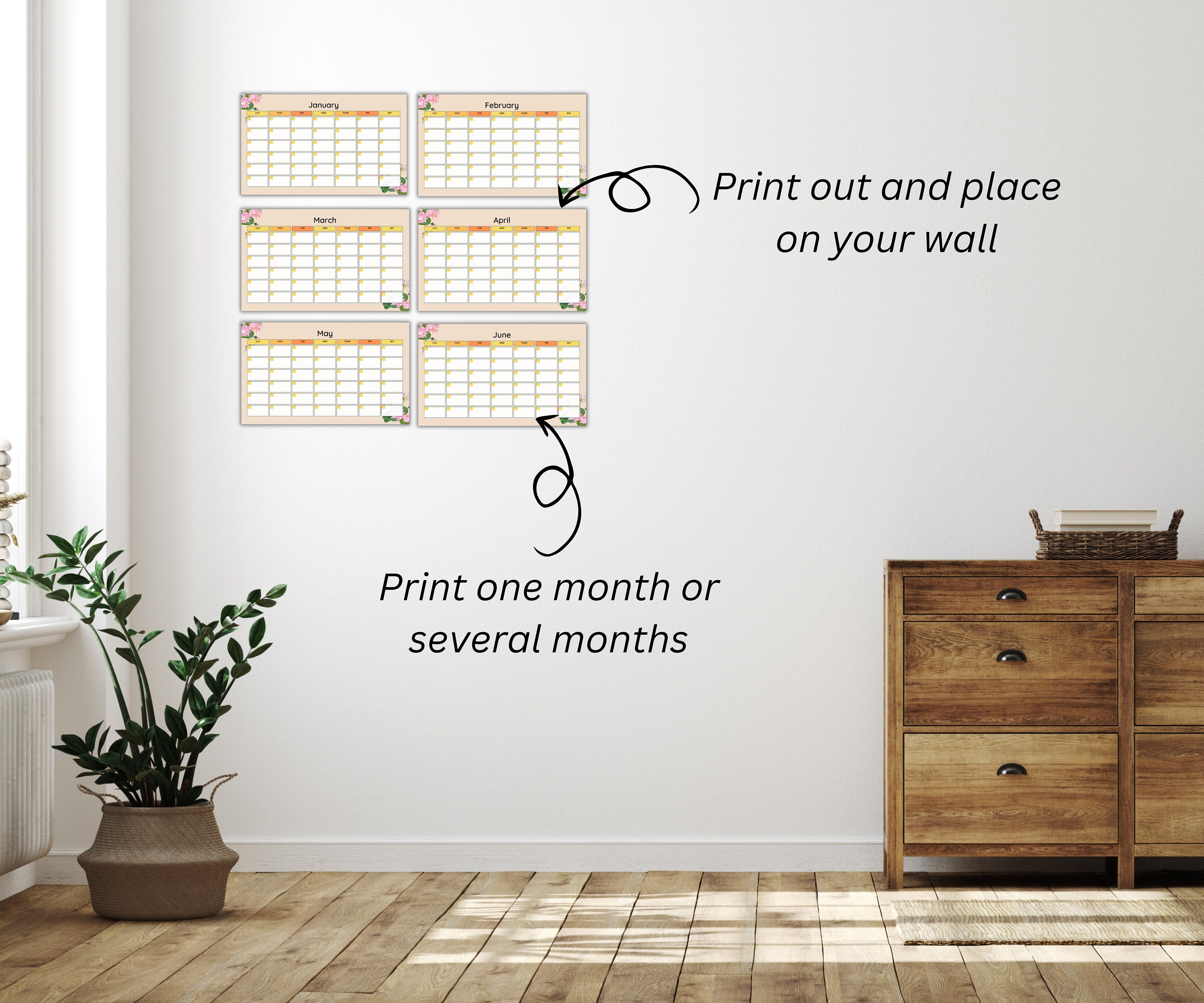 Printable Monthly Planner Undated, Wall Planner Printable, 8.5x14-inch ...