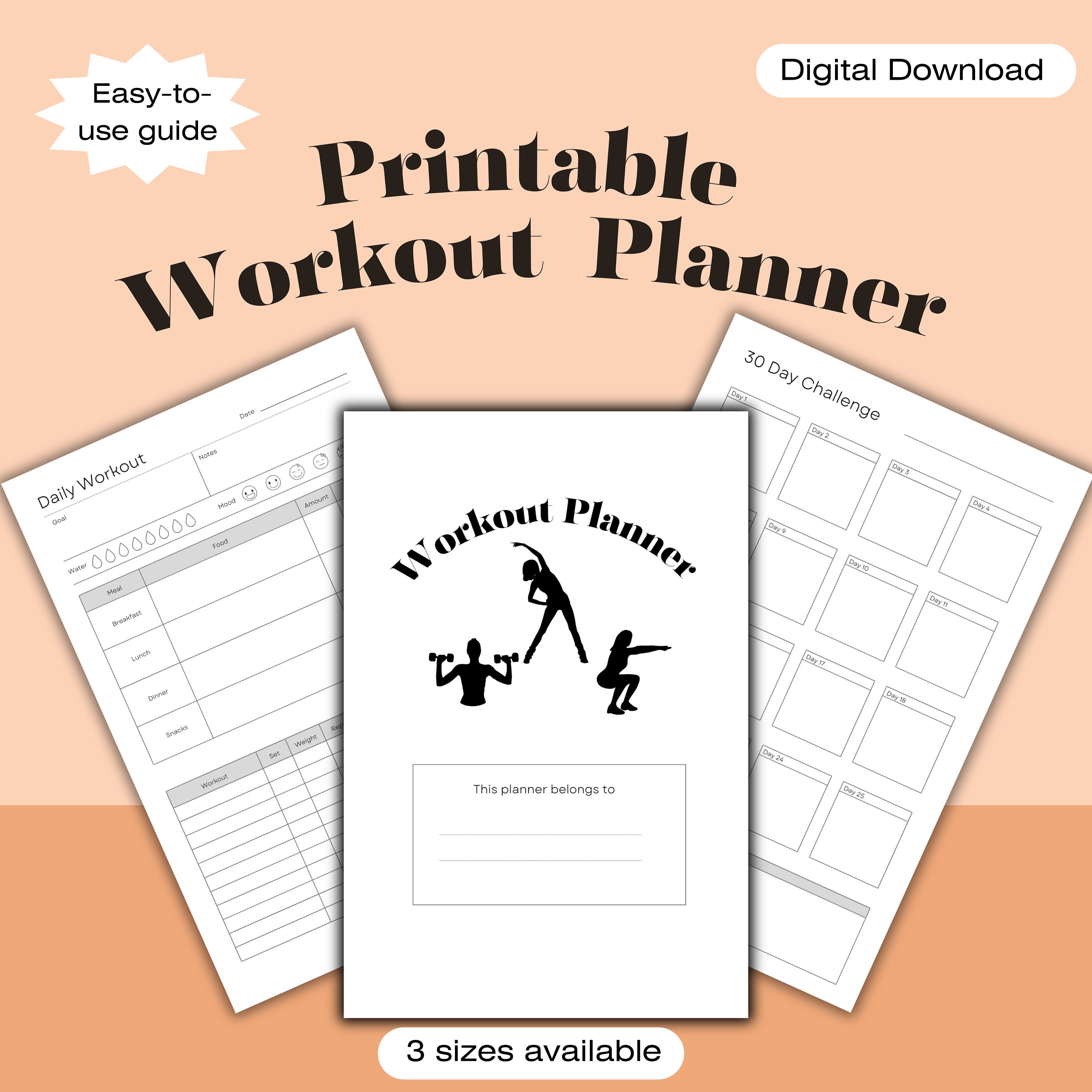 Printable Workout Planner, Daily Exercise Log, Weekly Fitness Journal ...