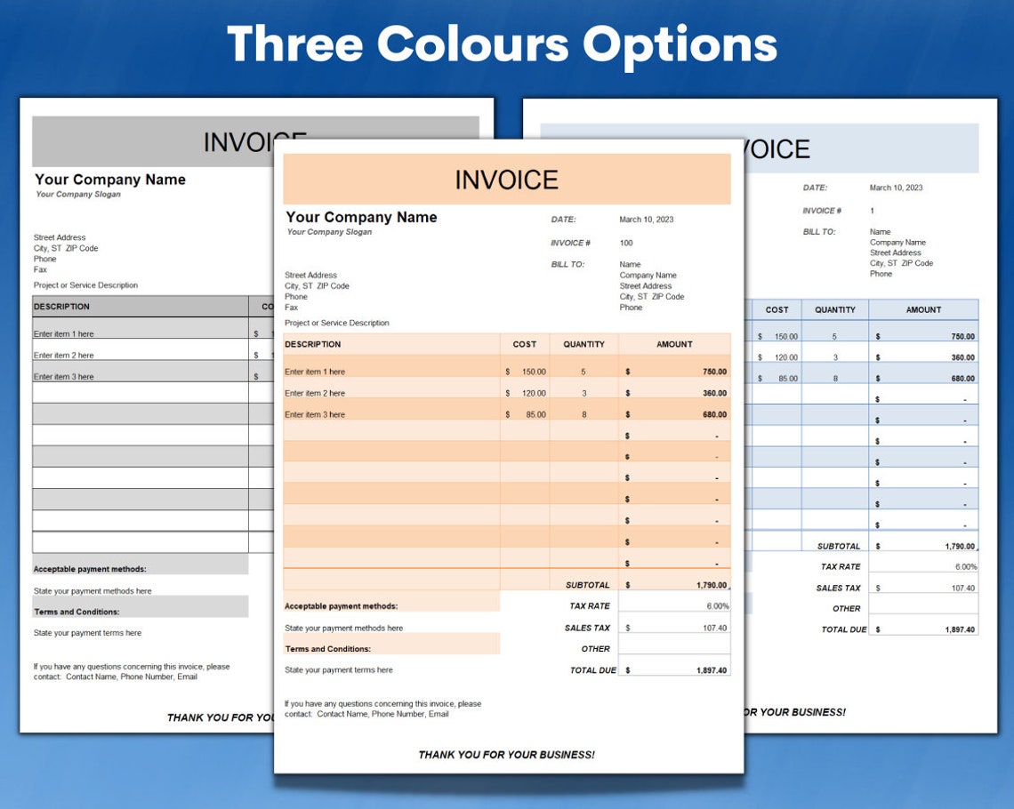 Excel Invoice Template, Small Business Invoice, Editable Invoice ...
