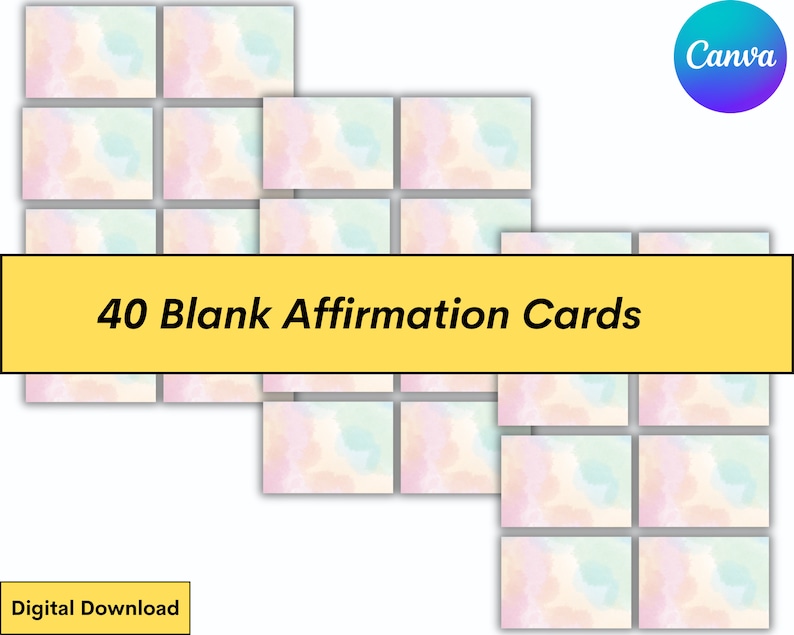 Blank Affirmation Cards, Printable Cards, Digital Download, Edit in ...