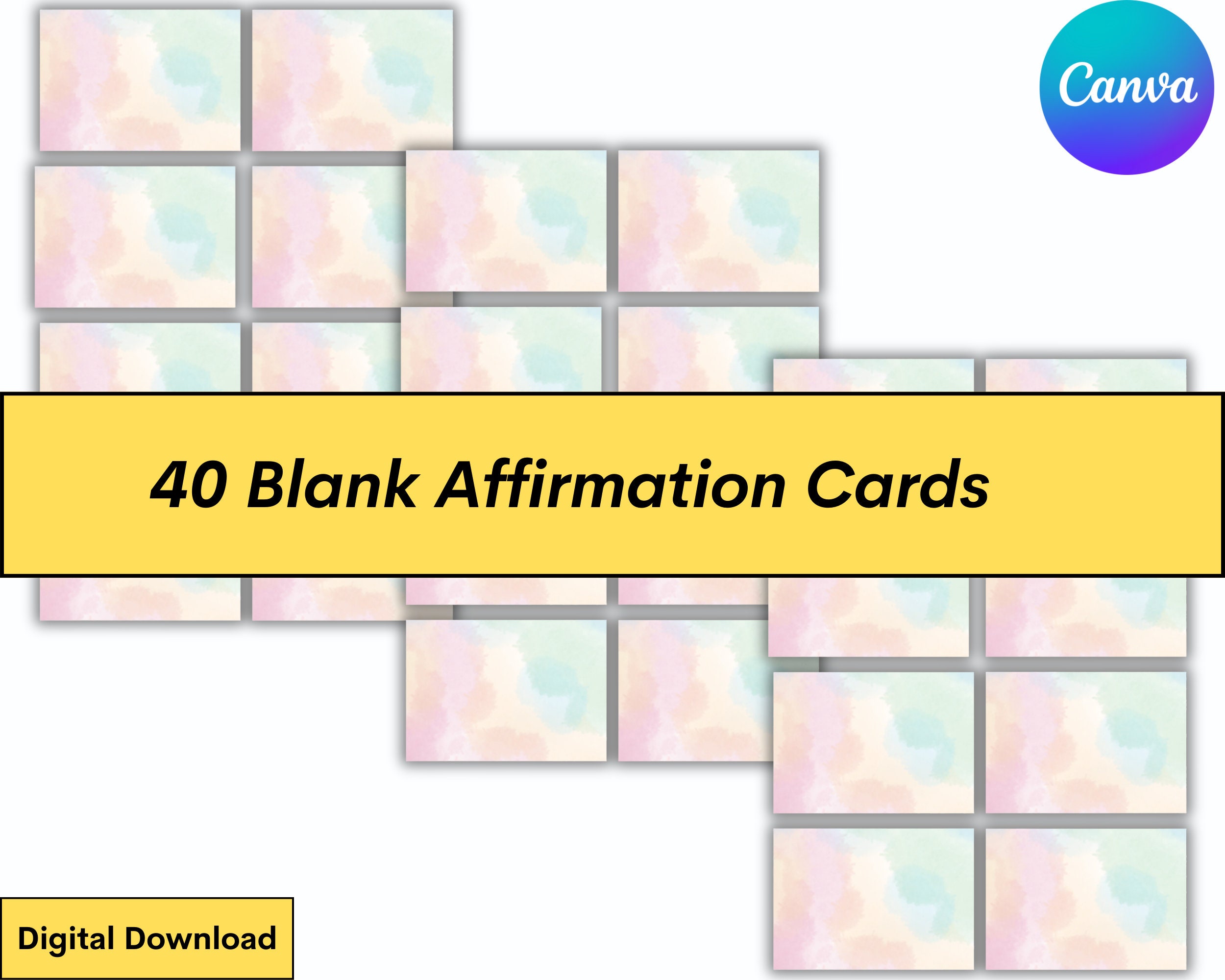 Blank Affirmation Cards, Printable Cards, Digital Download, Edit in ...