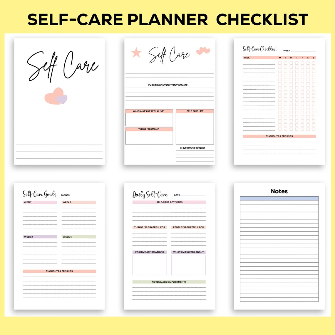 Self-care Checklist Planner Printable Planner 09 Pages Planner ...