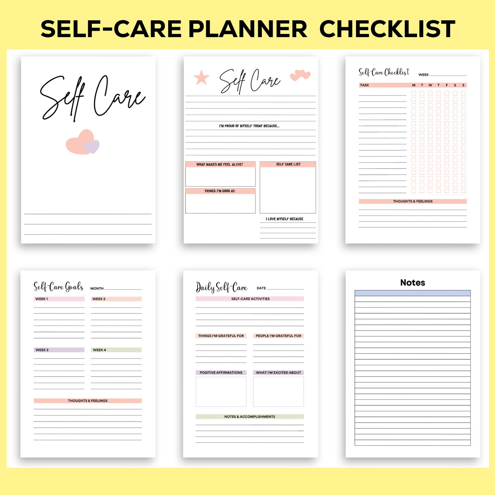 Self-care Checklist Planner Printable Planner 09 Pages Planner ...