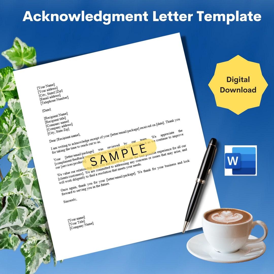 Customizable Acknowledgment Letter Template - Etsy