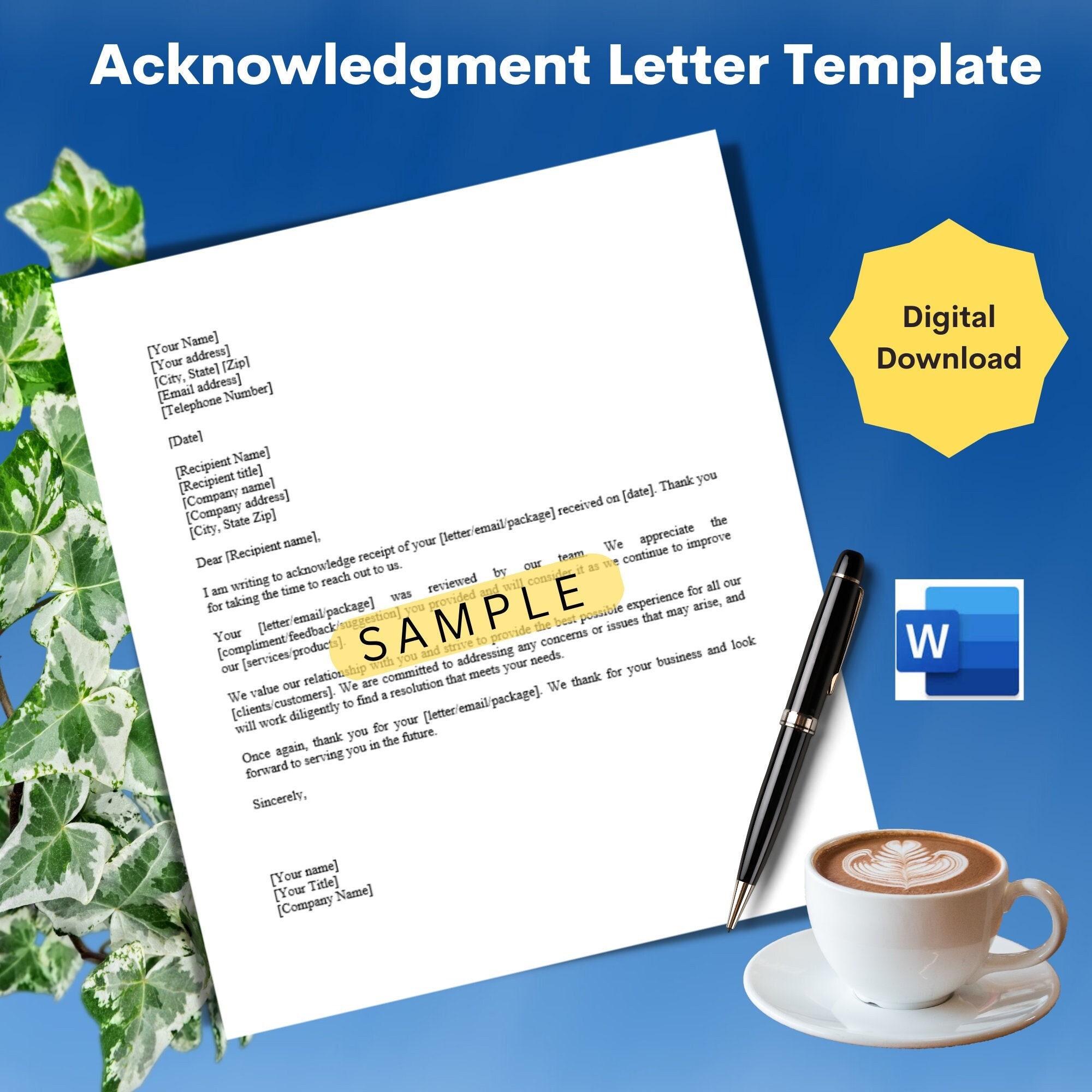 Customizable Acknowledgment Letter Template - Etsy
