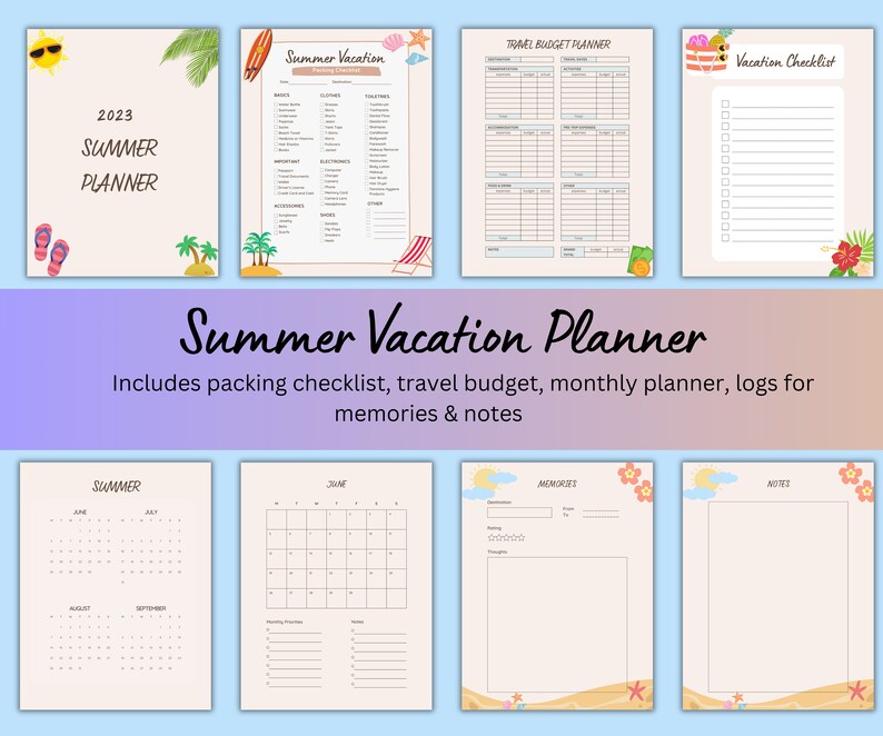 Ultimate Summer Vacation Planner: Printable 15-page Organizer for ...