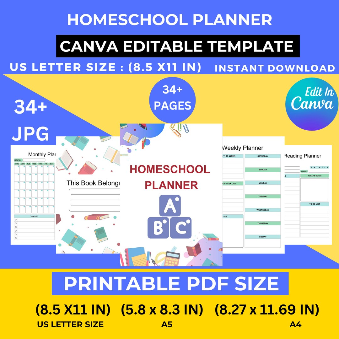 Academic Homeschool Planner | Editable Homeschool Canva Template ...