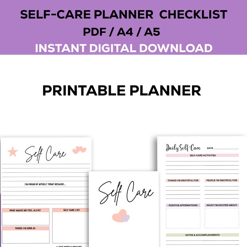Self-care Checklist Planner Printable Planner 09 Pages Planner ...