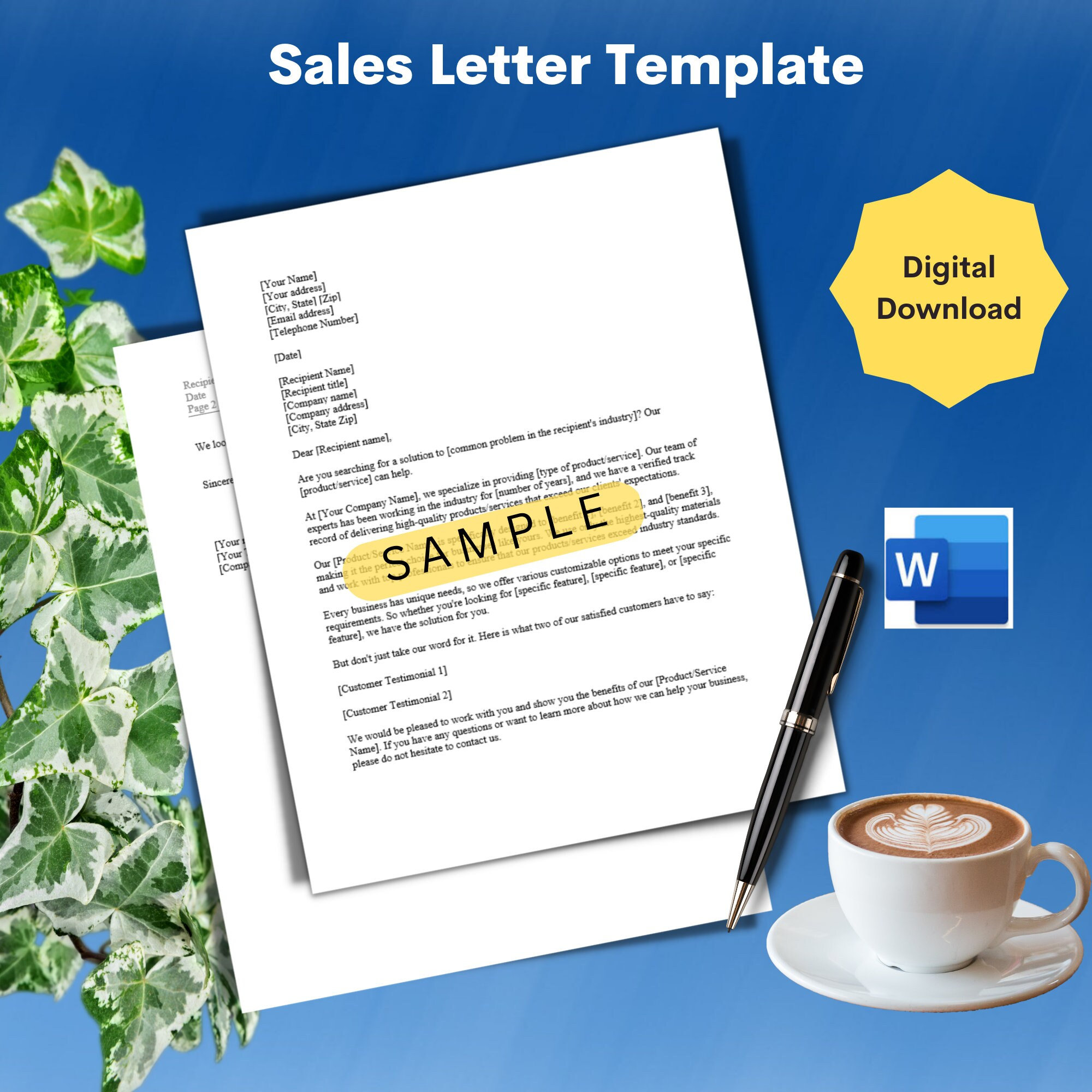 Customizable Sales Letter Template in Microsoft Word - Etsy