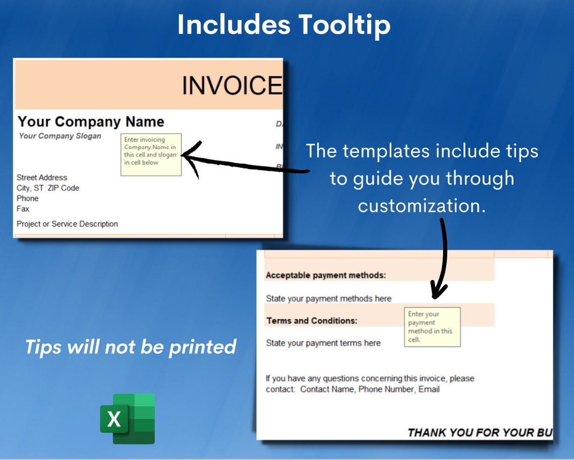 Excel Invoice Template, Small Business Invoice, Editable Invoice ...