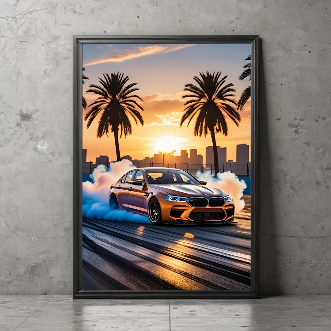 BMW M5 Sunset Drift Poster – High-performance Car Art With Palm Tree ...