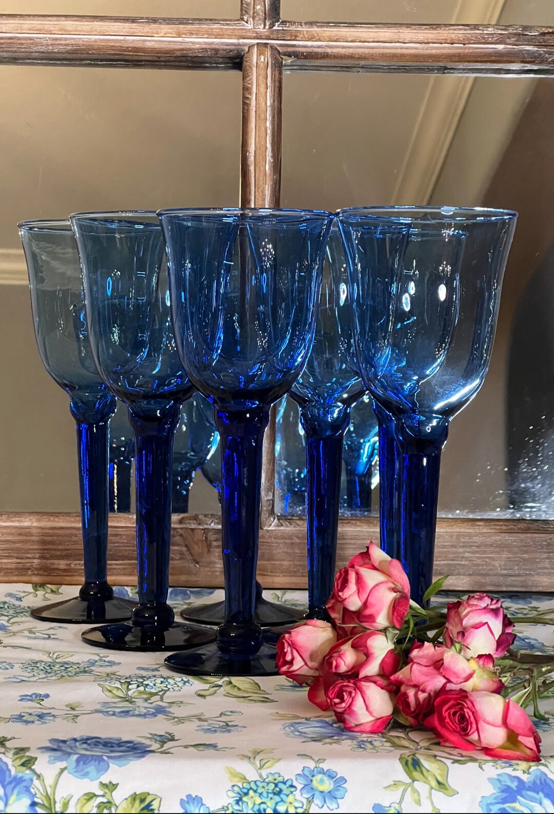 Vintage Blue Wine Glasses, Cobalt Blue Wine Glasses, Blue Wine Goblets ...