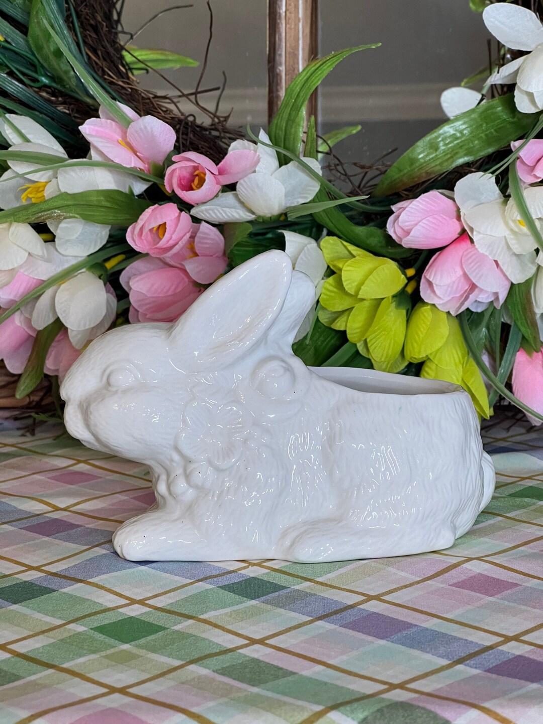 Vintage Ceramic Easter Bunny Planter - Etsy