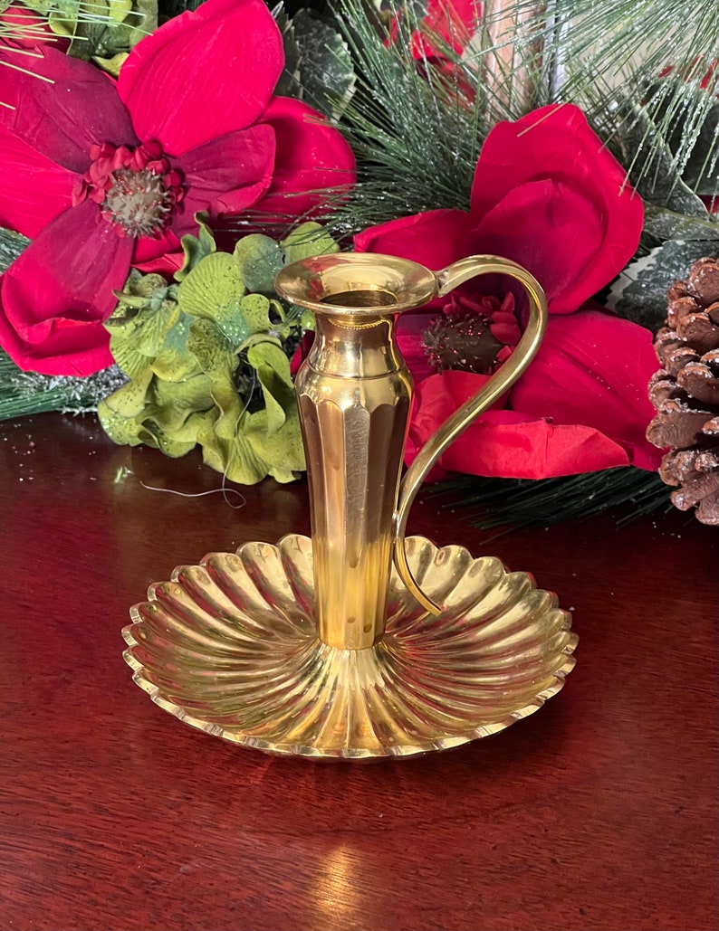 Vintage Brass Scallop Candlestick Holder With Curved Finger ...