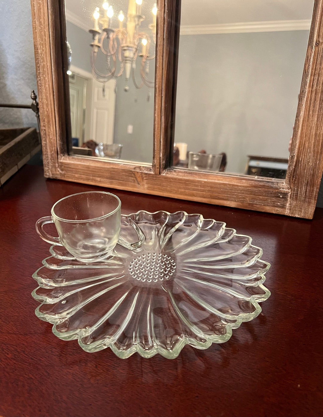 Vintage Indiana Glass Crystal Flower Snack Set - Etsy