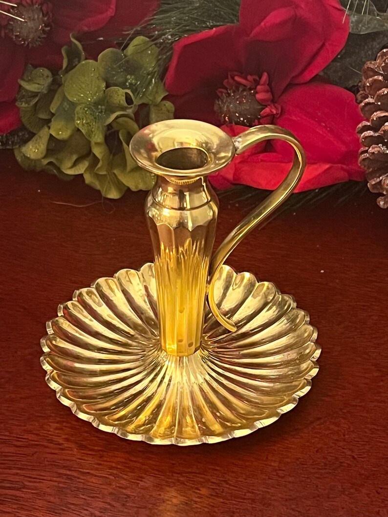 Vintage Brass Scallop Candlestick Holder With Curved Finger ...