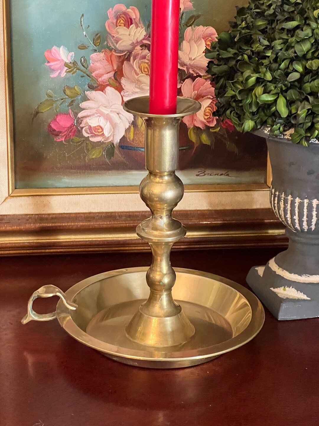 Large Brass Vintage Chamber Candlestick Holder With Finger - Etsy
