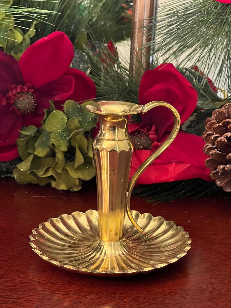 Vintage Brass Scallop Candlestick Holder With Curved Finger ...