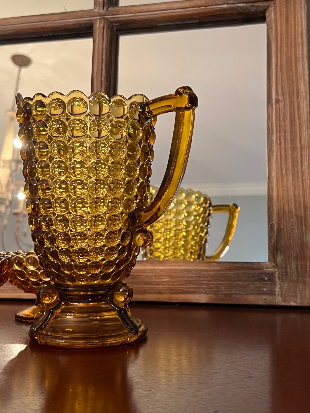 Vintage Amber Hobnail Glass Pitcher, Indiana Whitehall Pattern - Etsy