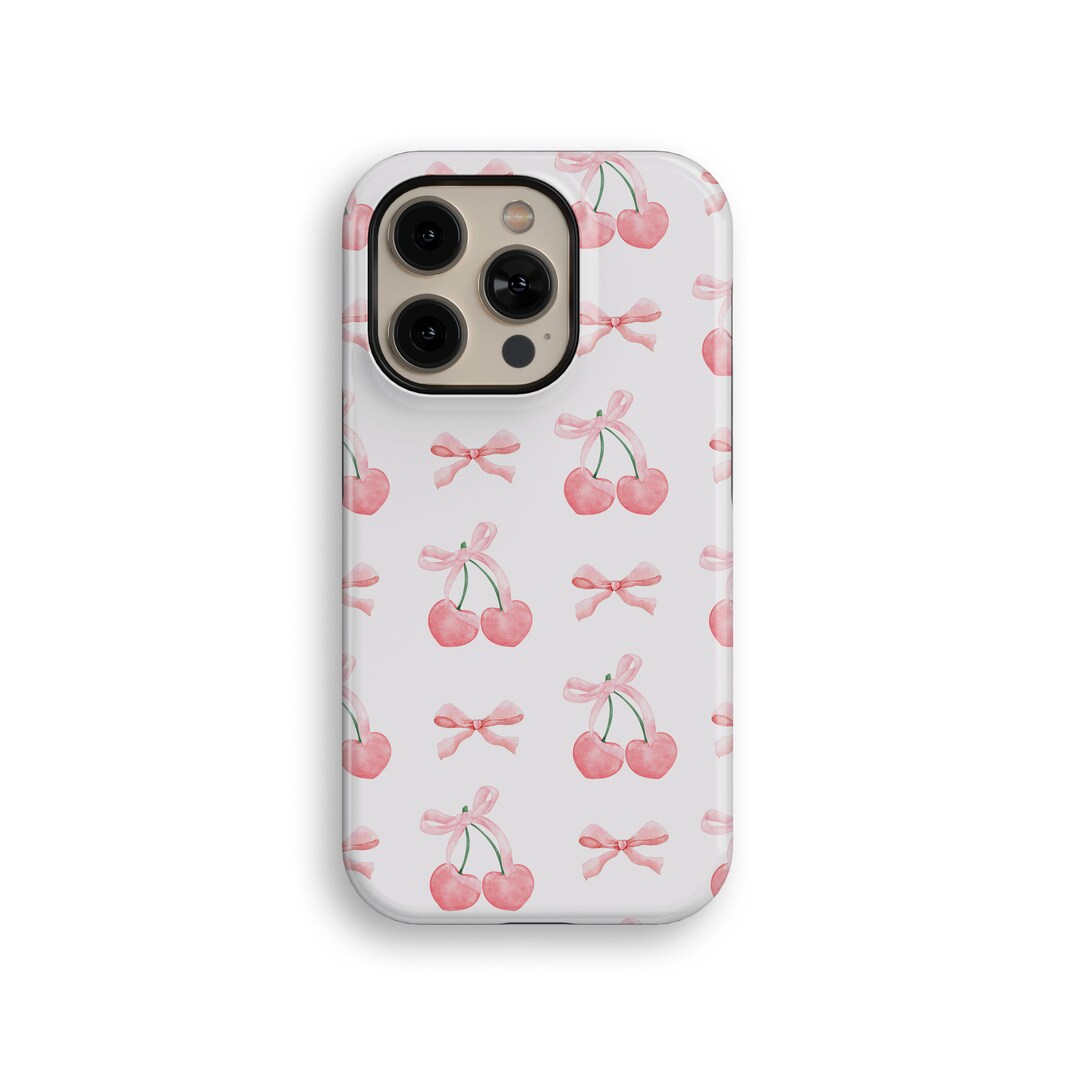 Pink Coquette Aesthetic Cherry With Bow Tough iPhone Case for iPhone 16 ...