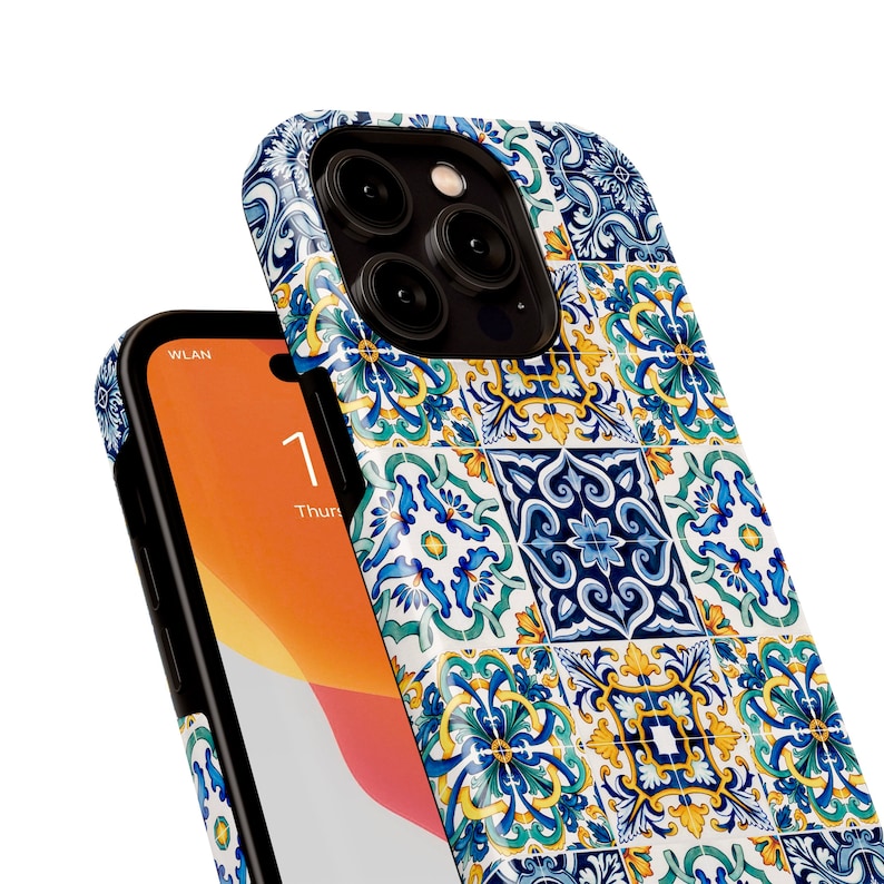 Blue Mediterranean Aesthetic Italian Ceramic Tiles Tough iPhone Case ...