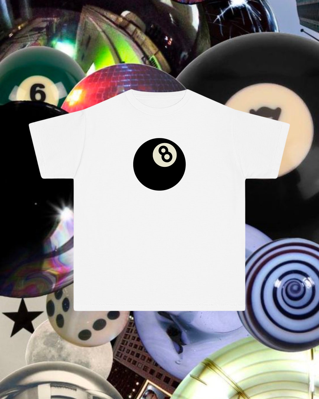 Trendy Retro 8 Ball Tee, 90s Baby Tee, Women's Shirt, Cool Y2K Design ...