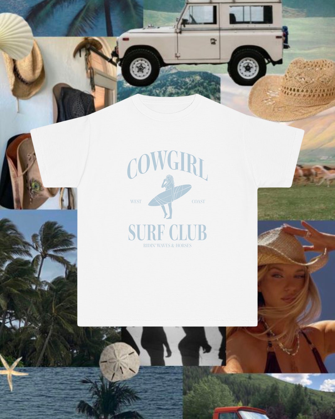Cowgirl Surf Club Design 90s Baby Tee, Coastal Cowgirl Aesthetic, Cowgirl Design Women's Shirt ...