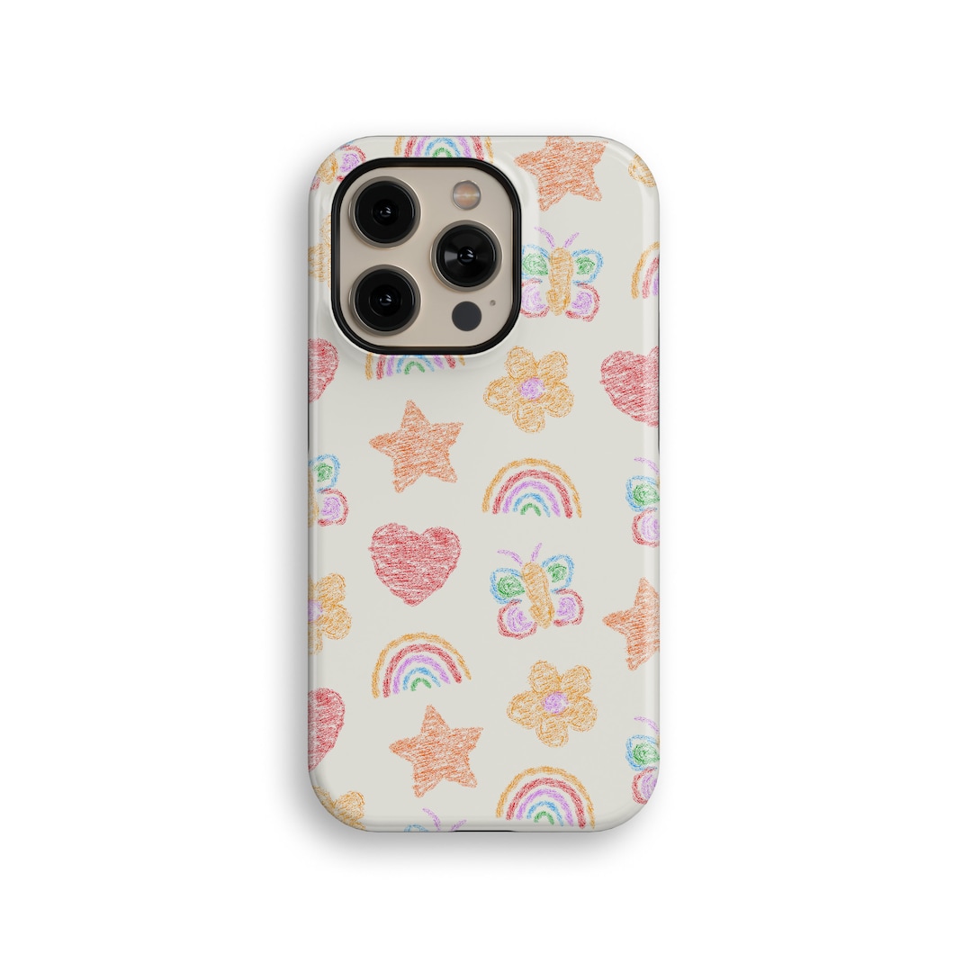 Chalk Crayons Drawing Tough iPhone Case, Childhood Core, Nostalgic Case ...