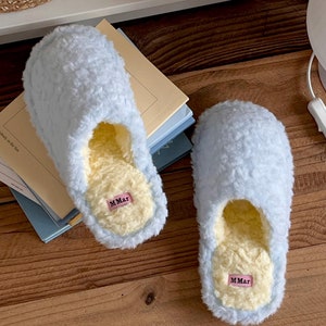 Baby Blue Fuzzy Slippers | Cozy Plush House Shoes | Fluffy Fleece-lined ...