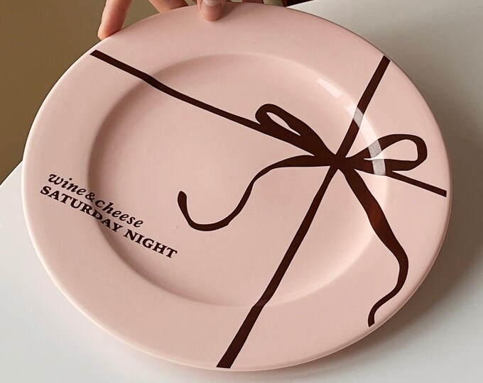 Pink Ceramic Plate | Bow Ceramic Plate | 10" Large Ceramic Plate ...