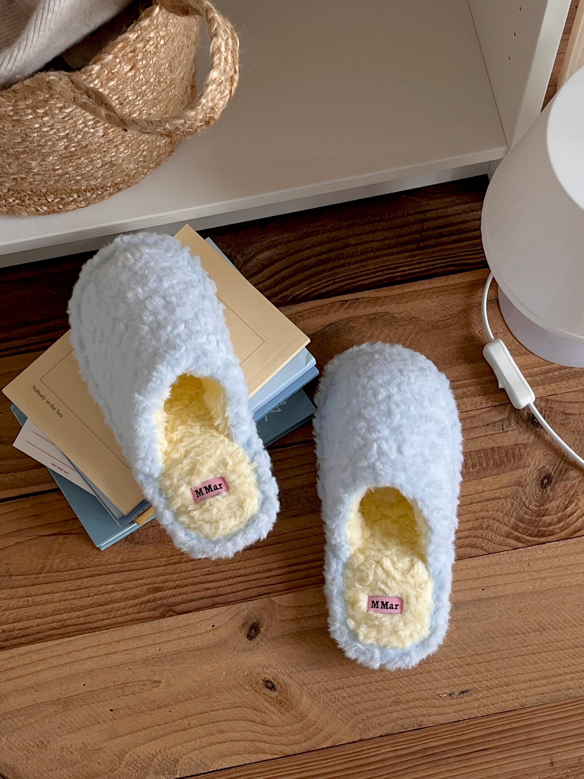 Baby Blue Fuzzy Slippers | Cozy Plush House Shoes | Fluffy Fleece-lined ...