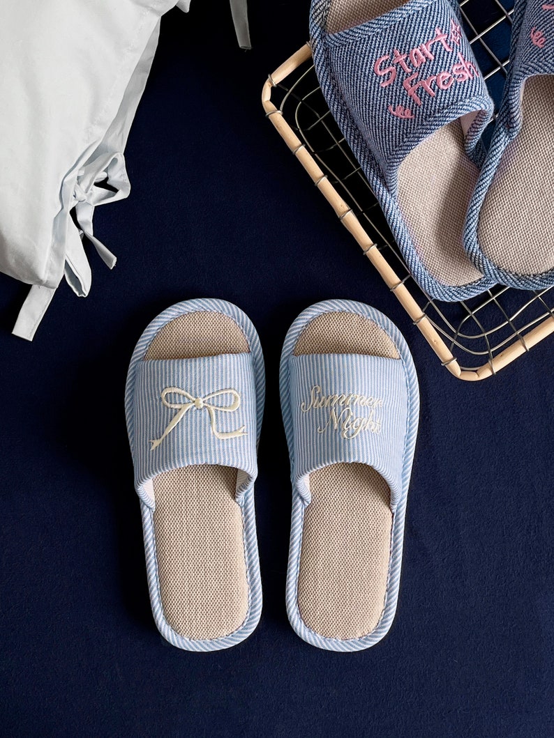 Bow Slipper Indoor Slipper Linen Slipper Cotton Slipper House Slipper ...