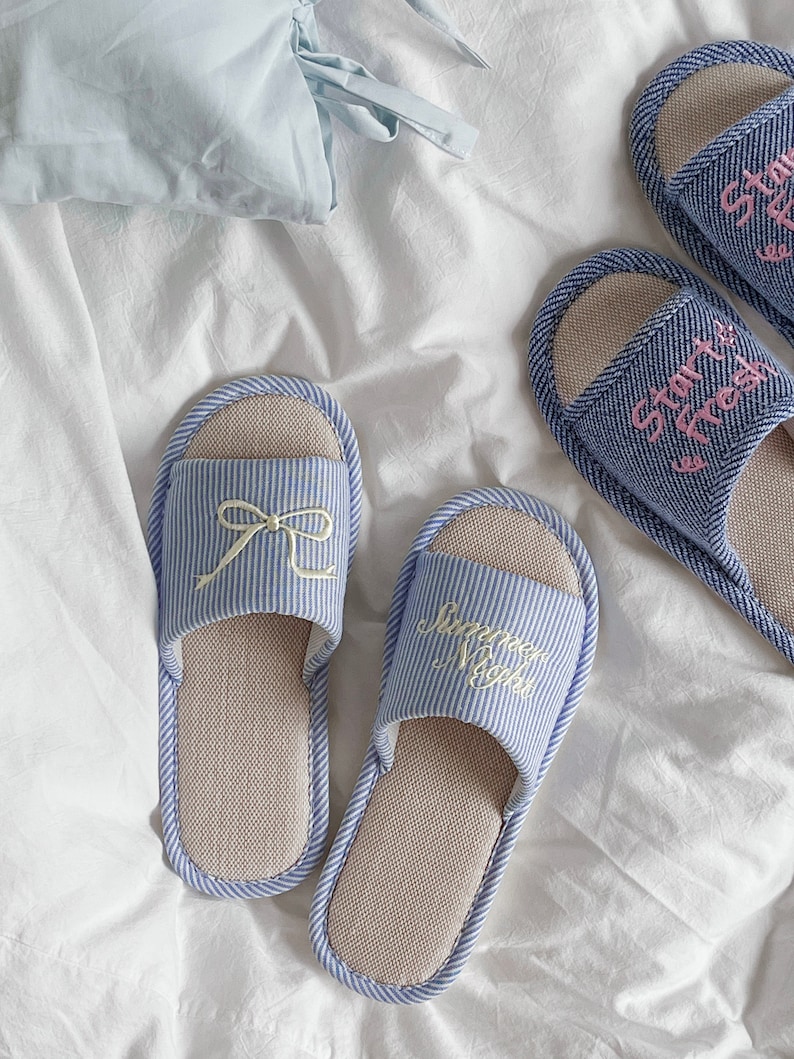 Bow Slipper Indoor Slipper Linen Slipper Cotton Slipper House Slipper ...