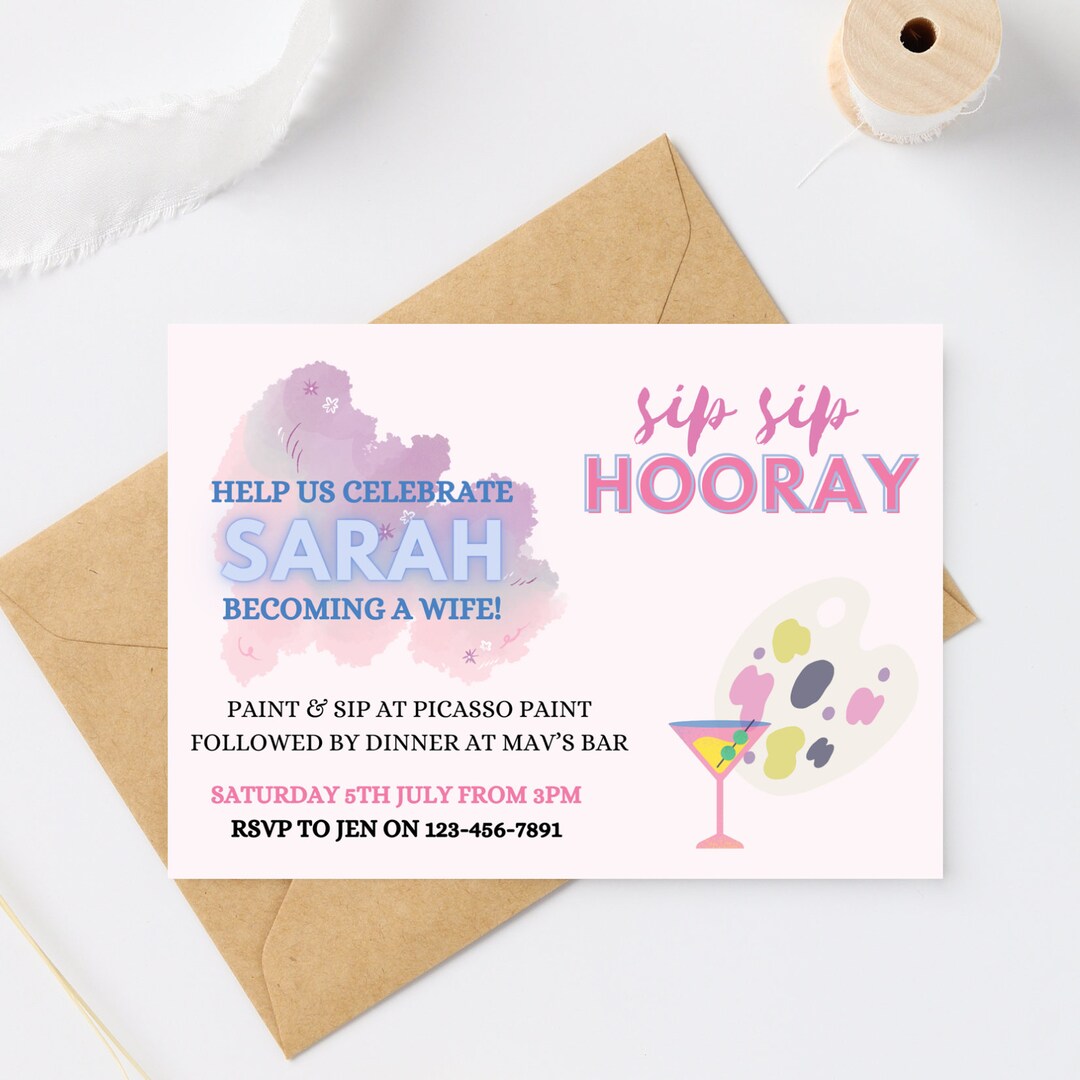Paint & Sip Hens Day Invitation Bachelorette Invitation Hens - Etsy