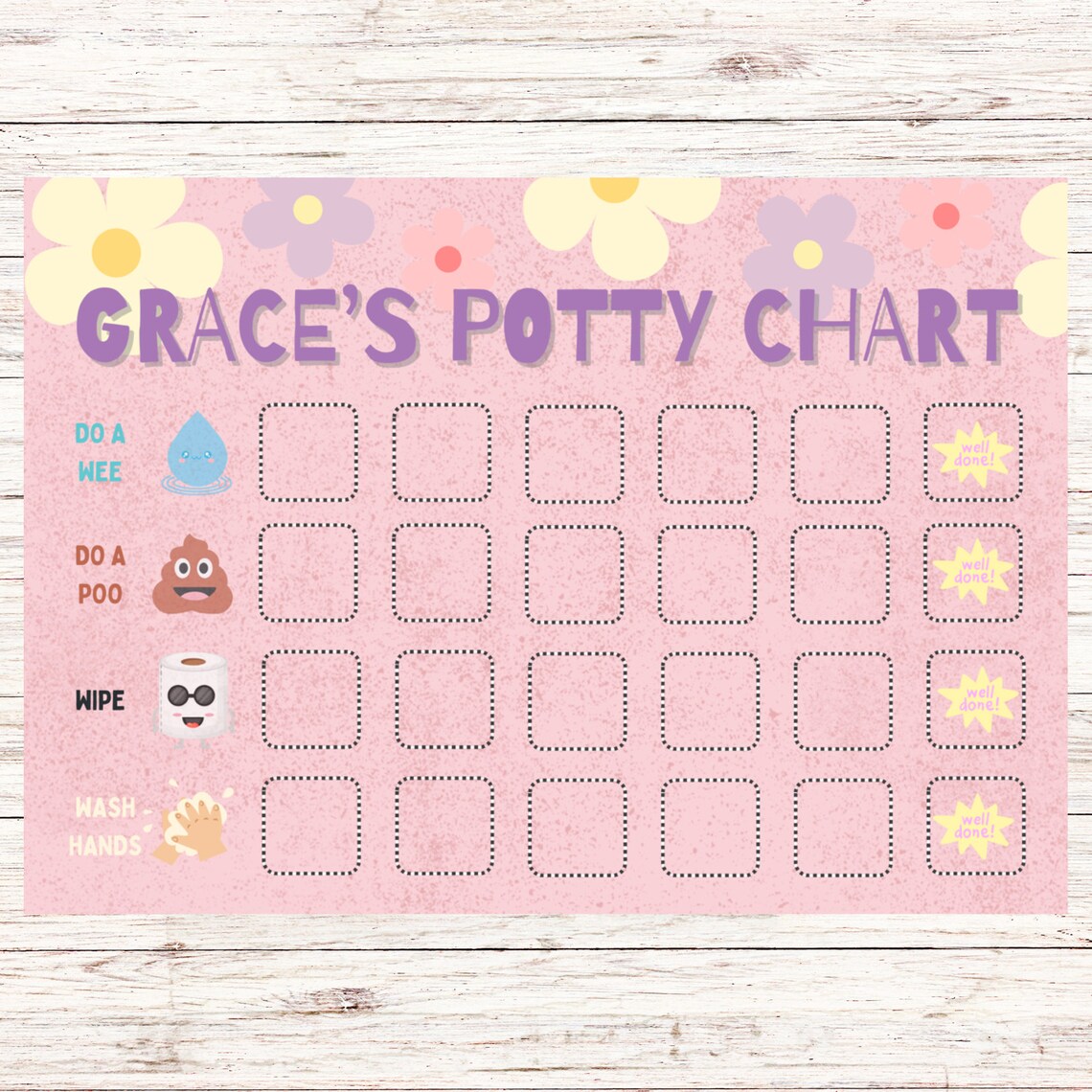 Floral Toilet Training Chart, Potty Training, Potty Chart, Printable ...