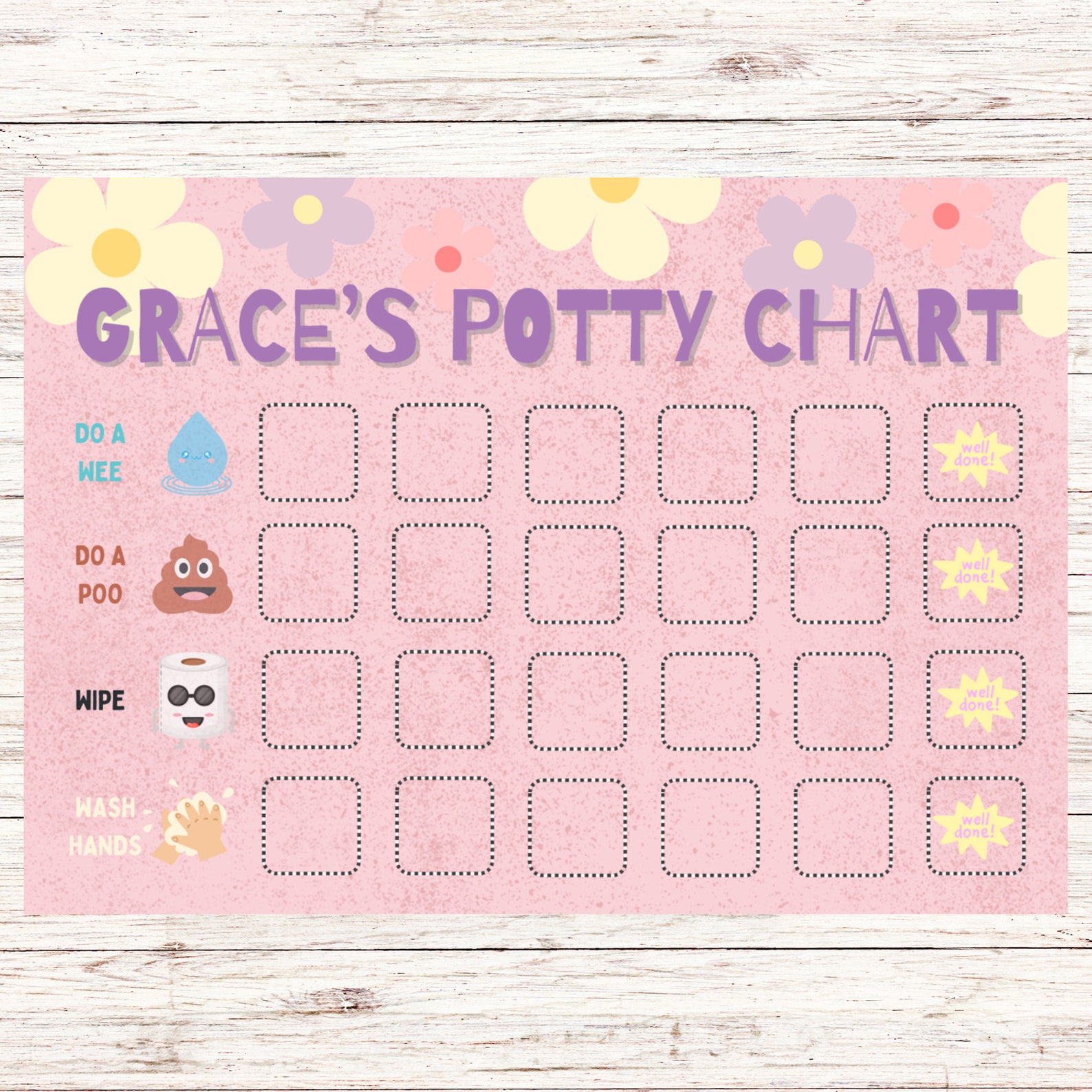 Floral Toilet Training Chart, Potty Training, Potty Chart, Printable ...
